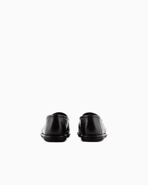 Giorgio Armani Nappa Leather Loafers With Embossed Logo - Black
