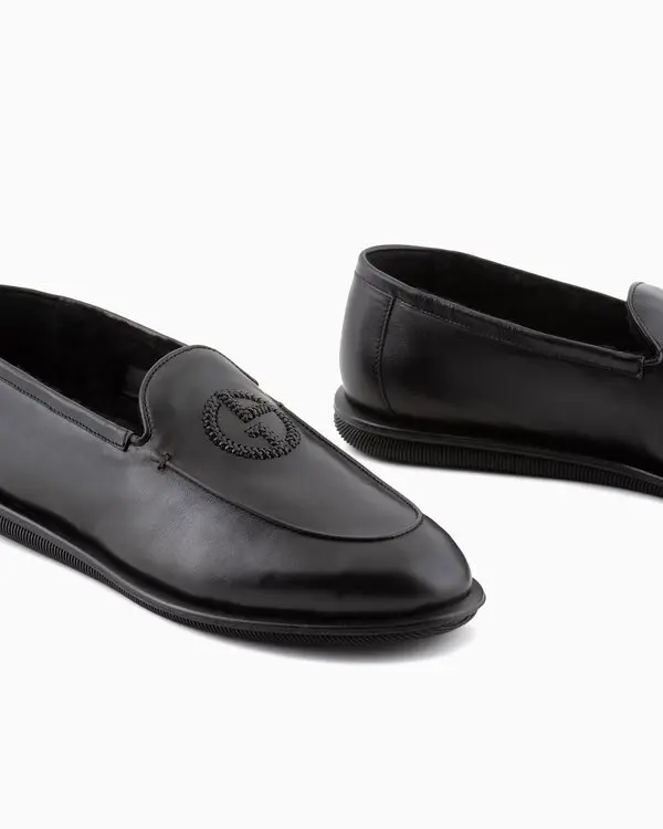 Giorgio Armani Nappa Leather Loafers With Embossed Logo - Black
