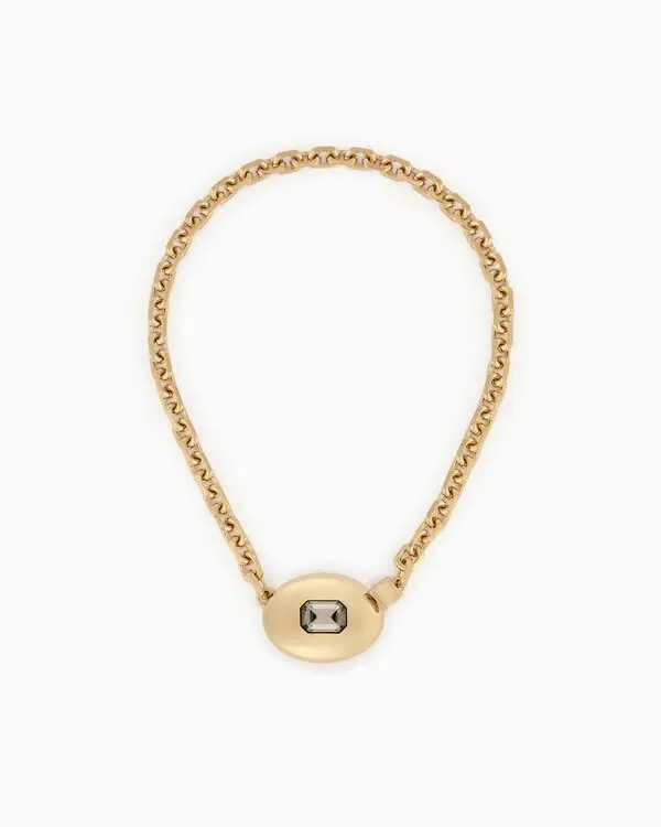 Giorgio Armani Metal Choker Necklace With Crystal Insert - Gold