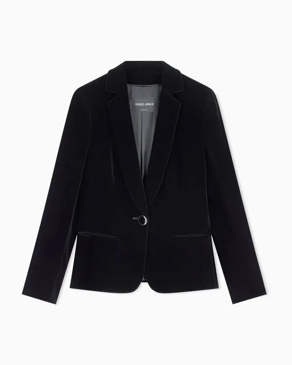 Giorgio Armani Single-breasted Velvet Jacket With Button Detail - Black