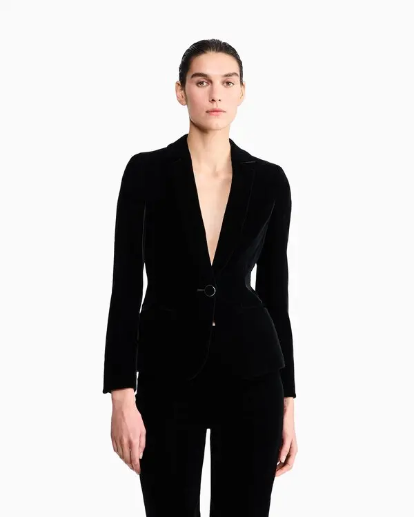 Giorgio Armani Single-breasted Velvet Jacket With Button Detail - Black