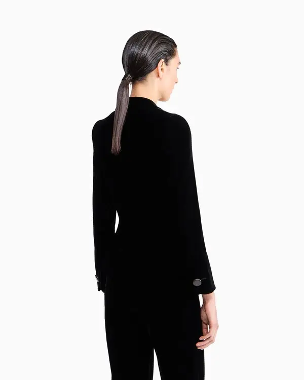 Giorgio Armani Single-breasted Velvet Jacket With Button Detail - Black