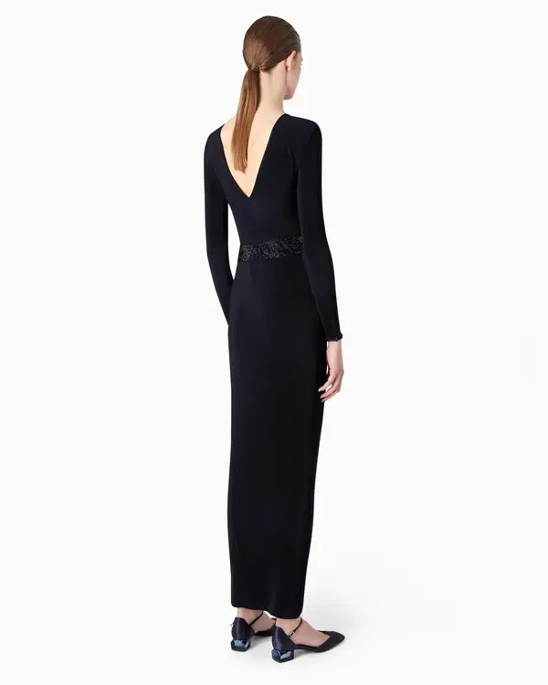 Giorgio Armani Long Dress In Pleated Stretch Jersey - Blue