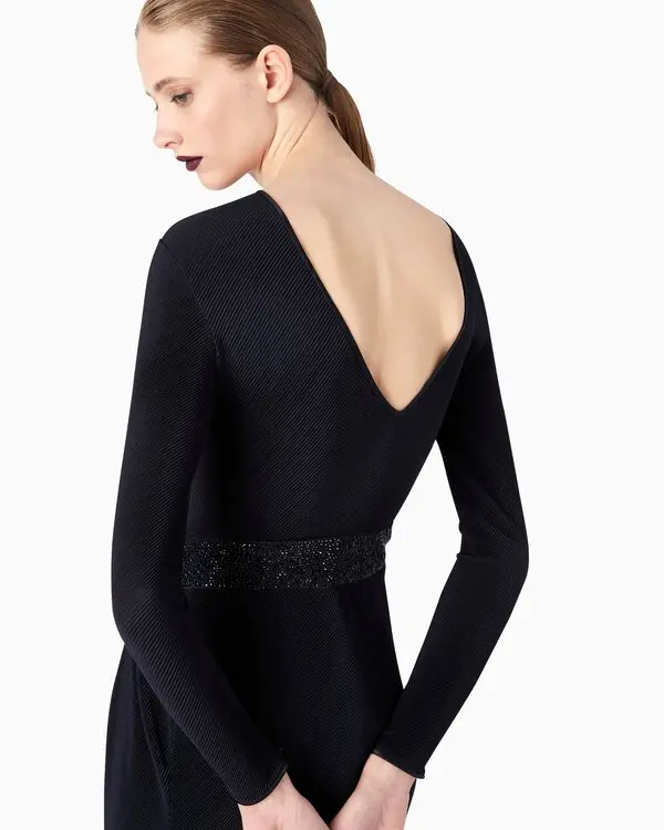 Giorgio Armani Long Dress In Pleated Stretch Jersey - Blue