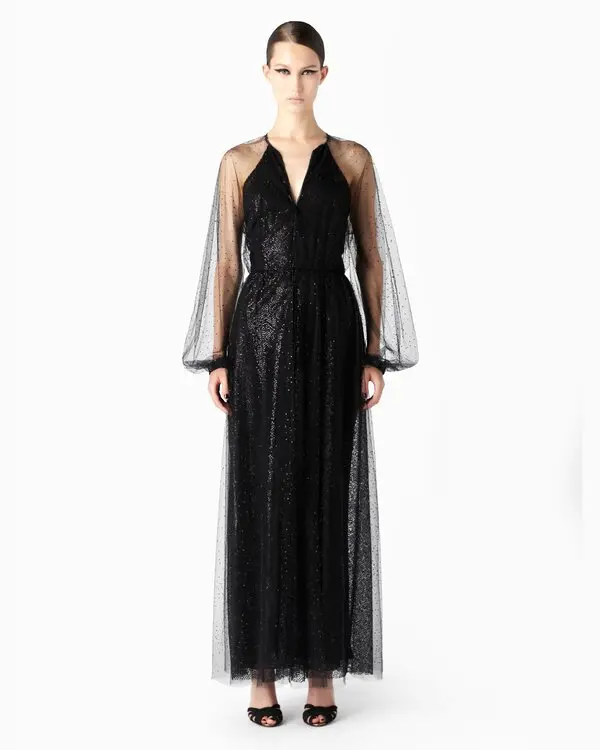Giorgio Armani Silk And Tulle Rhinestone Long Dress - Patterned |  Editorialist