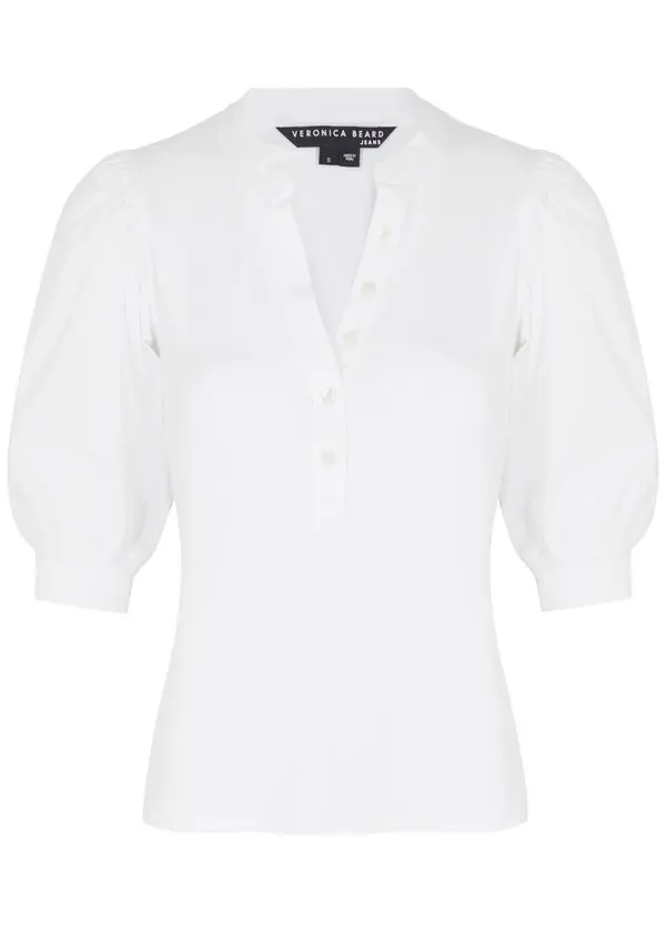 Veronica Beard Coralee Ribbed Stretch-cotton Top - White