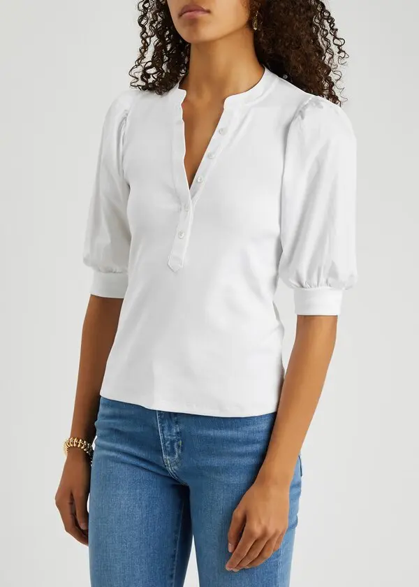 Veronica Beard Coralee Ribbed Stretch-cotton Top - White