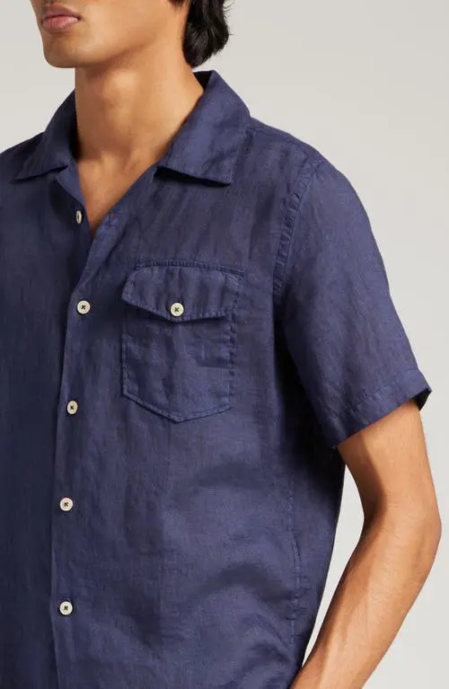 Eleventy Short Sleeve Linen Button-up Shirt