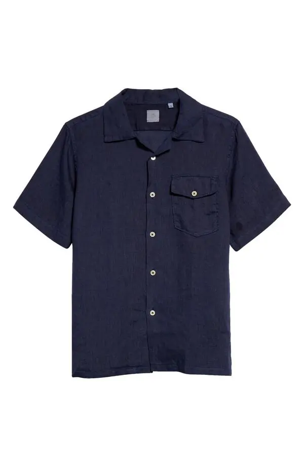 Eleventy Short Sleeve Linen Button-up Shirt