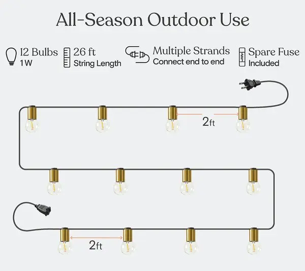 BRIGHTECH Glow Led 1w Retro Globe G40 2700k 28f String Lights