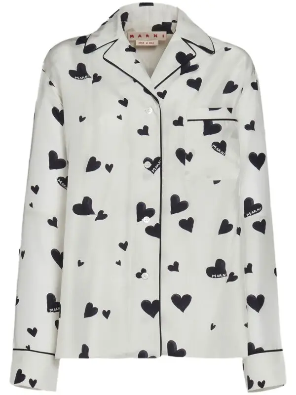 Marni Bunch Of Hearts Silk Pajama Shirt - White