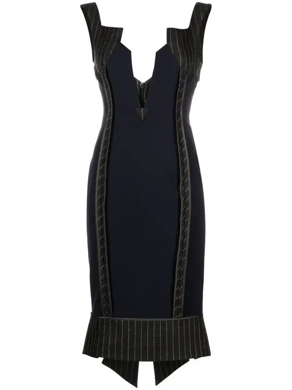 Moschino V-neck Panelled Midi Dress - Blue