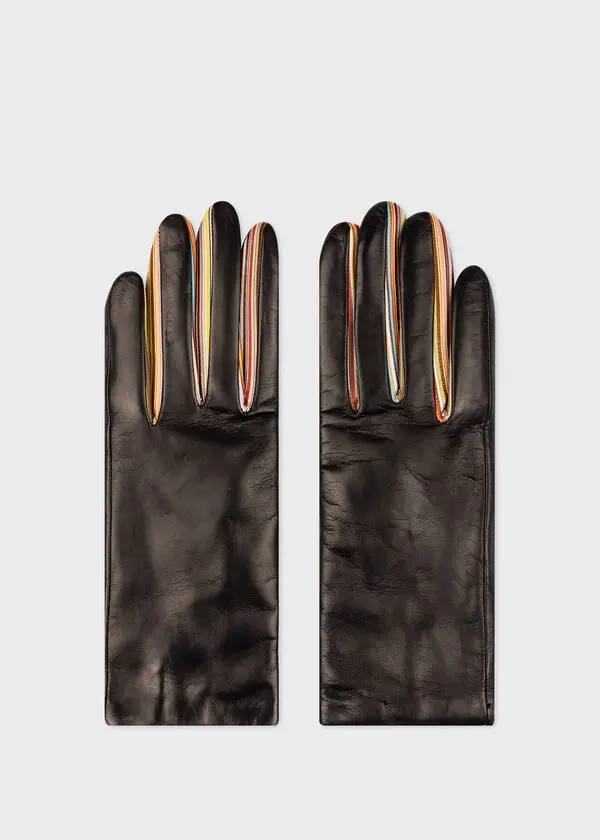 Paul Smith Leather 'signature Stripe' Gloves - Black