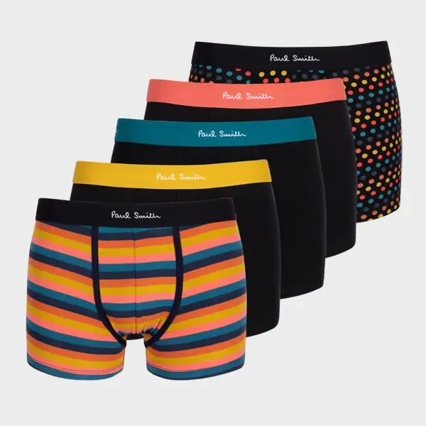 Paul Smith Organic Cotton Mixed Boxer Briefs Five Pack - Black
