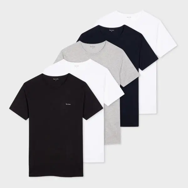 Paul Smith Mixed Colour Organic Cotton Logo Lounge T-shirts Five Pack - Multicolour