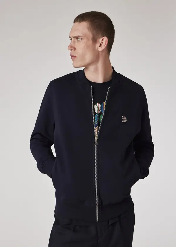 Paul Smith Organic Cotton Zebra Logo Bomber Jacket - Blue