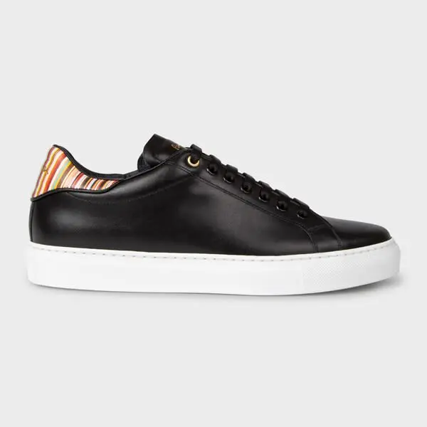 Paul Smith Leather Sneakers With Striped Heel - Black