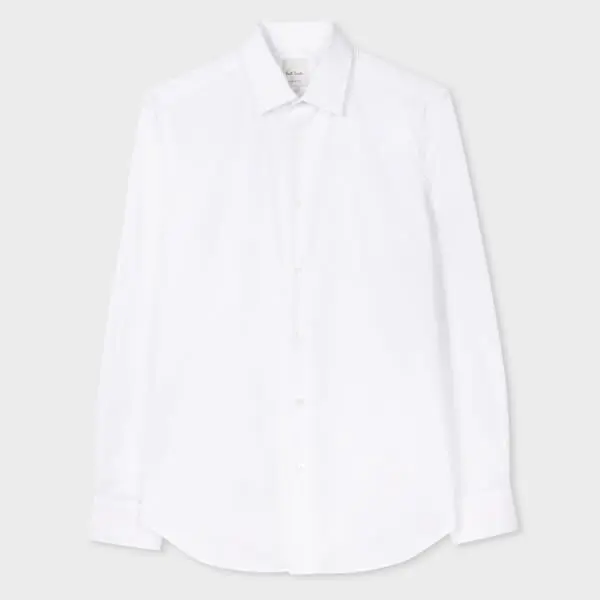 Paul Smith Slim-fit Poplin Cotton Shirt With 'artist Stripe' Cuff Lining - White