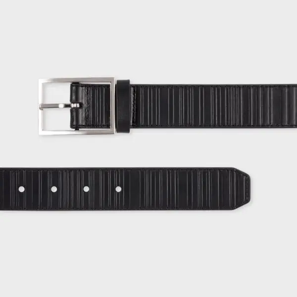 Paul Smith Shadow Stripe Leather Belt - Black