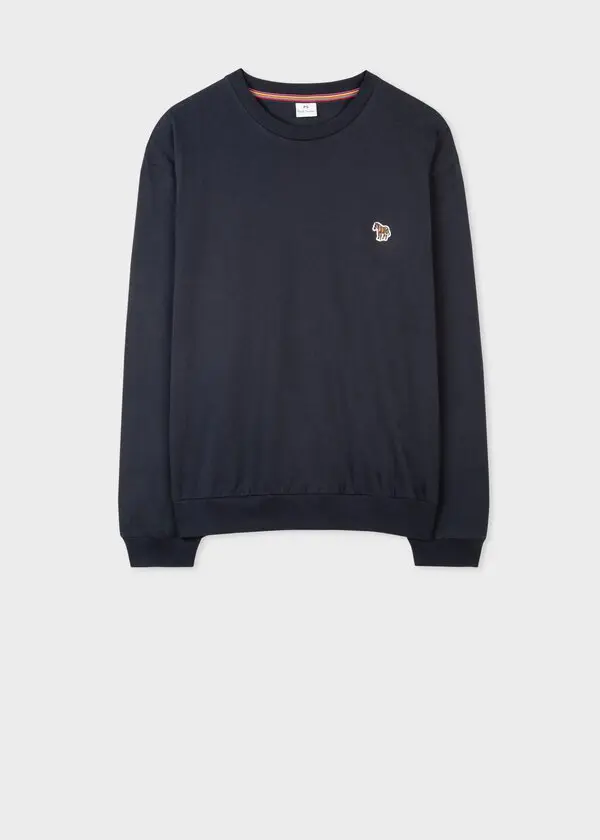 Paul Smith Organic Cotton Long-sleeve T-shirt With Zebra Logo - Blue