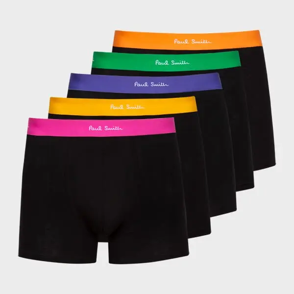 Paul Smith Long Boxer Briefs Five Pack With Multi-colour Waistbands - Black