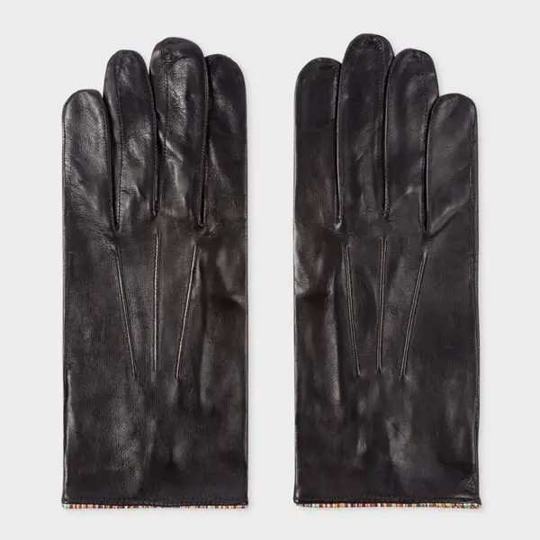 Paul Smith Leather Gloves With Signature Stripe Piping - Black