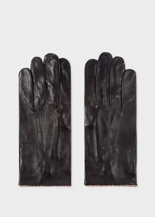 Paul Smith Leather Gloves With Signature Stripe Piping