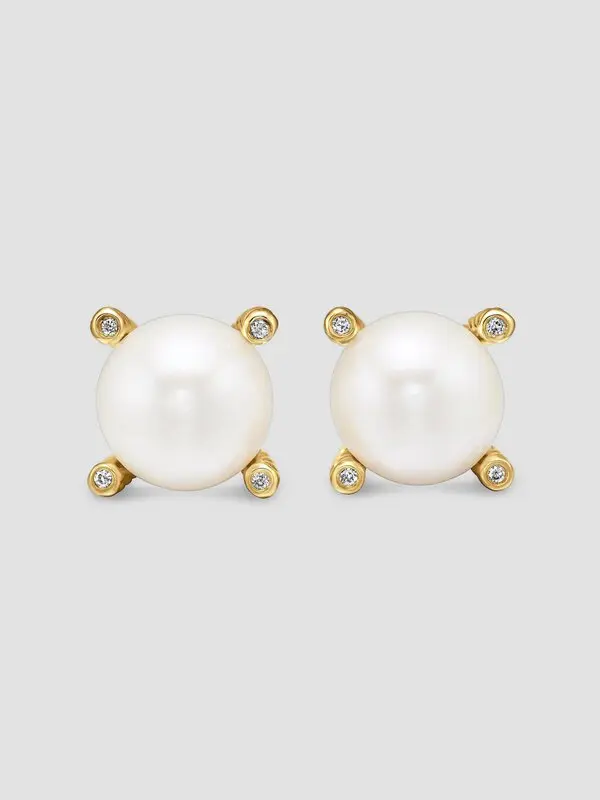 David Yurman Stud Earrings In 18k Yellow Gold - Pearl