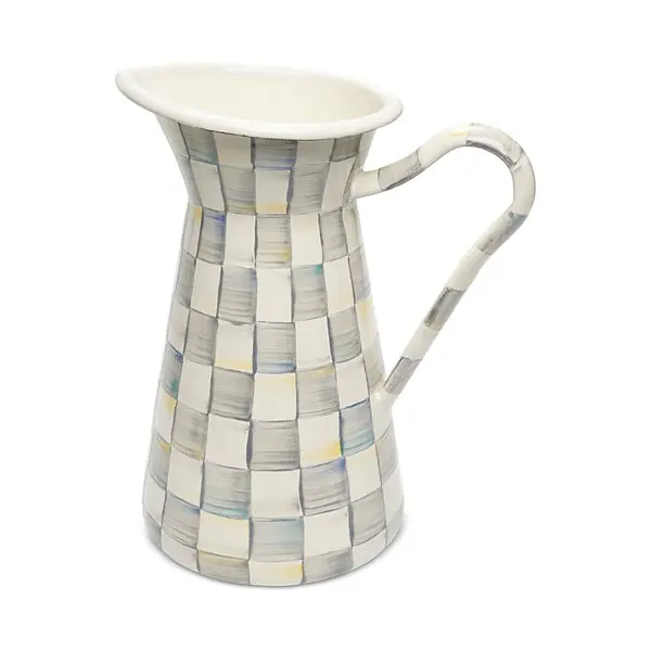 MACKENZIE-CHILDS Sterling Check Enamel Pitcher, Large - Gray/white