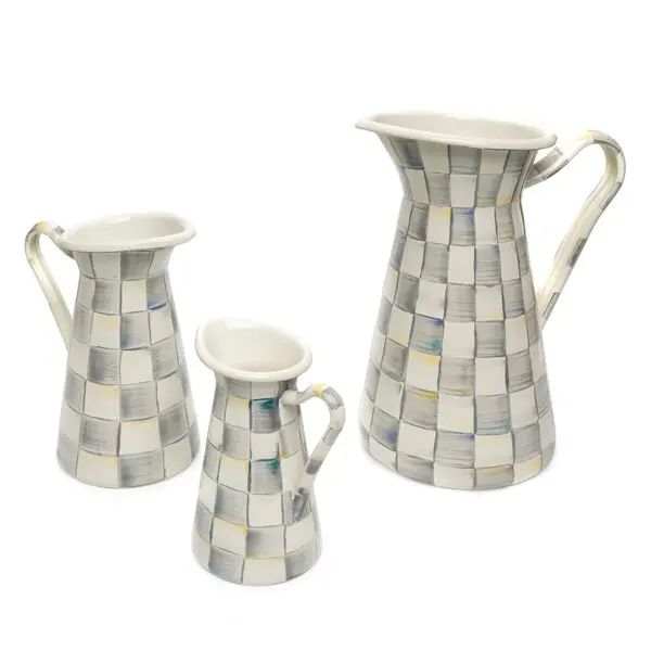MACKENZIE-CHILDS Sterling Check Enamel Pitcher, Large - Gray/white