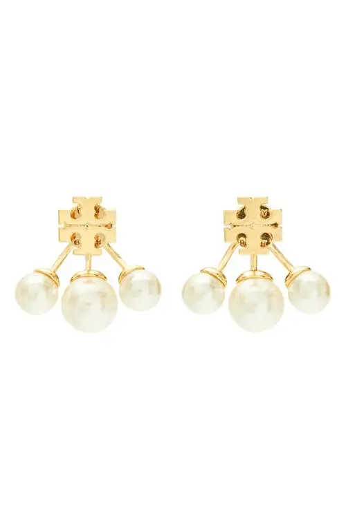 Tory Burch Moondance Pearl Front-back Earrings - Tory Gold/cream