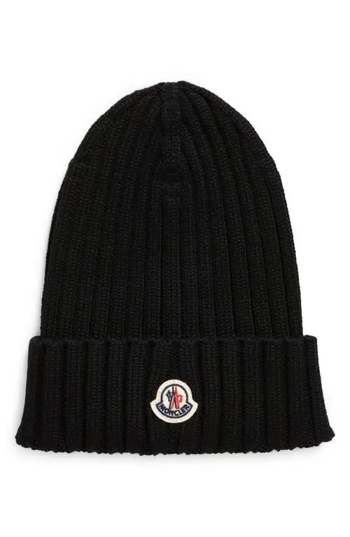Moncler Virgin Wool Rib Beanie - Black