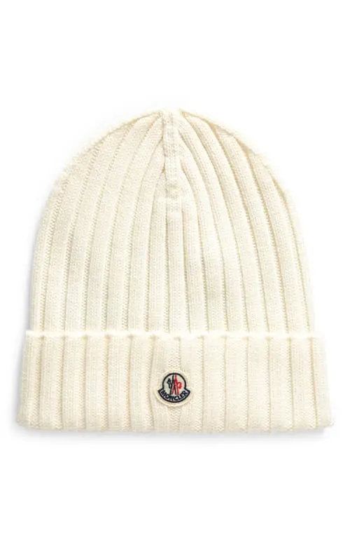 Moncler Virgin Wool Rib Beanie - White