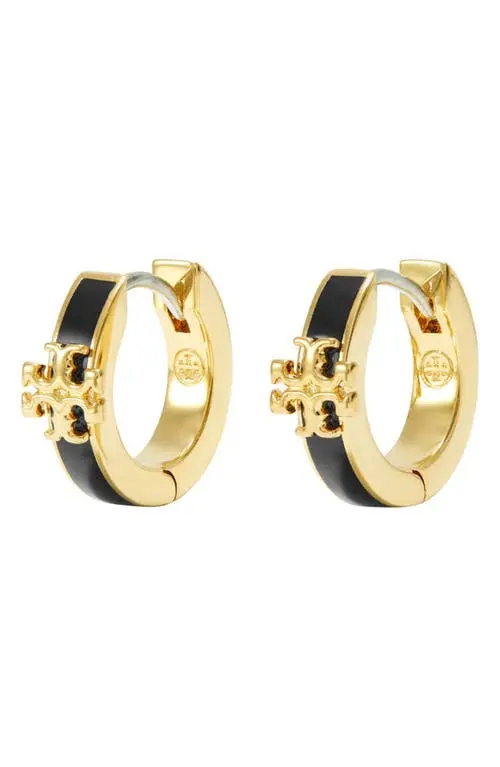 Tory Burch Icon Enamel Huggie Earrings - Tory Gold/black