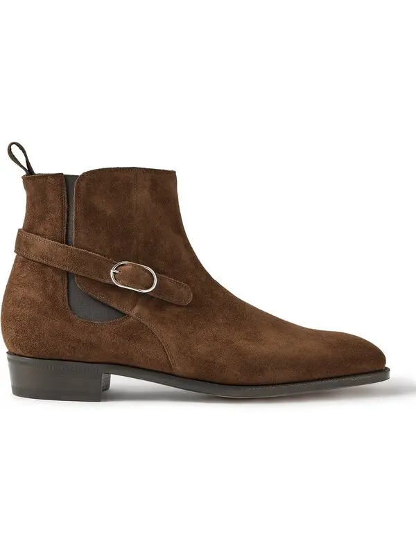 John Lobb Masons Buckled Suede Chelsea Boots