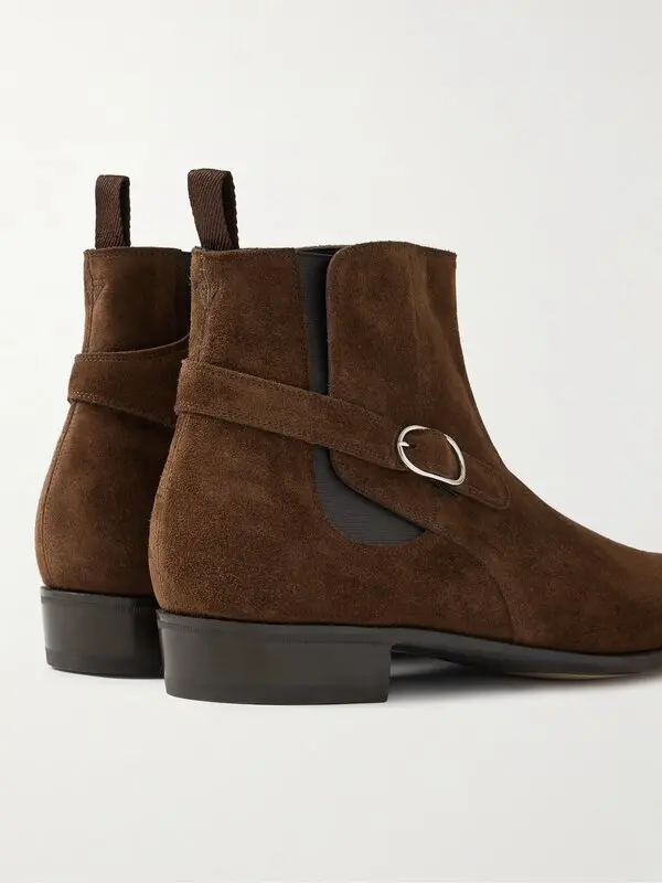 John Lobb Masons Buckled Suede Chelsea Boots