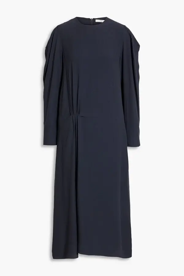 Tibi Gathered Crepe De Chine Midi Dress