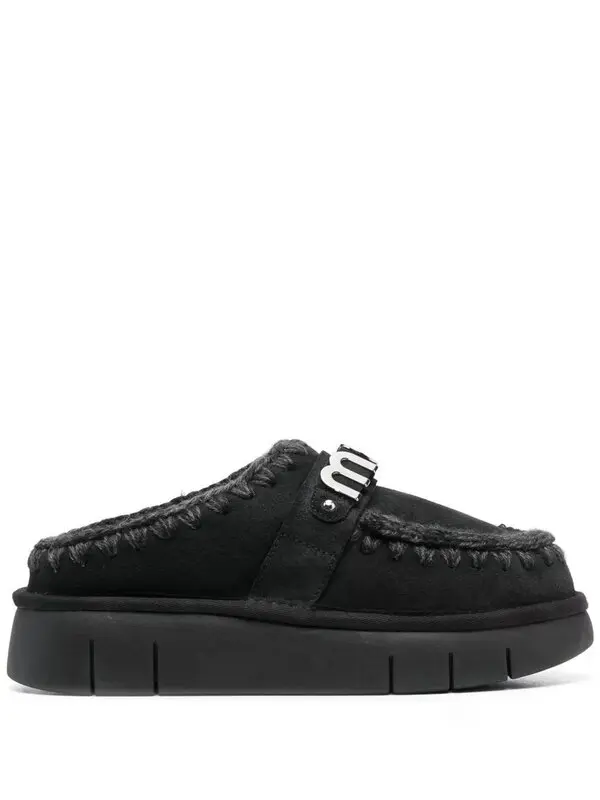 Mou Logo-lettering Suede Slippers - Black