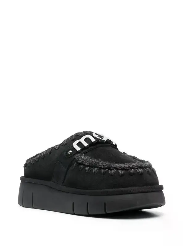 Mou Logo-lettering Suede Slippers - Black