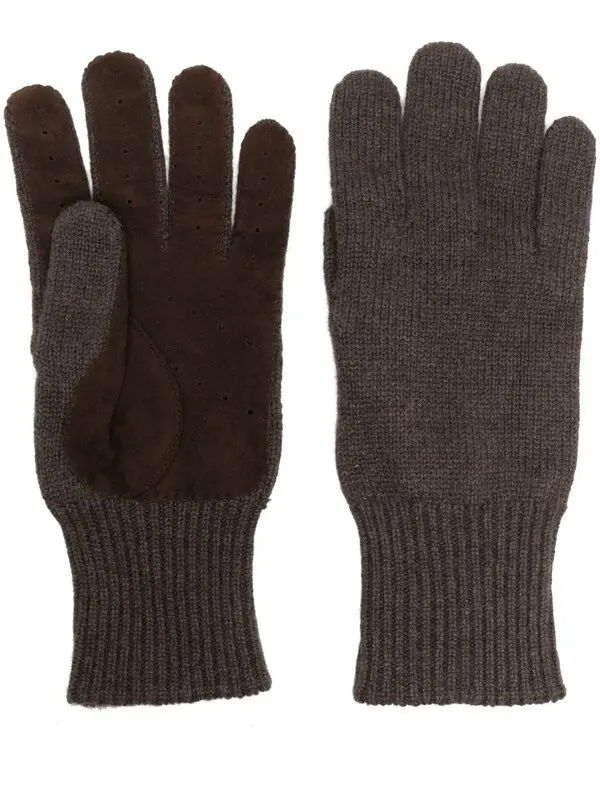 Brunello Cucinelli Panelled Cashmere Gloves - Brown