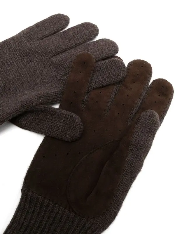 Brunello Cucinelli Panelled Cashmere Gloves - Brown