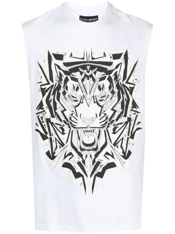 PLEIN SPORT Thunder Tiger Cotton Tank Top - White