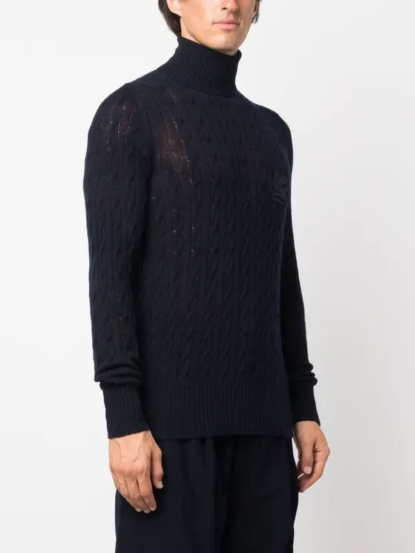 Etro Roll-neck Cable-knit Jumper - Blue