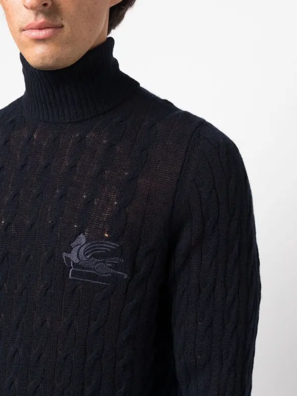 Etro Roll-neck Cable-knit Jumper - Blue