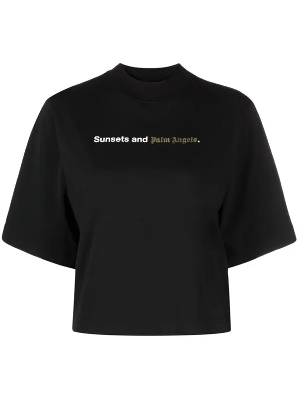 Palm Angels Sunsets-print Cotton T-shirt - Black