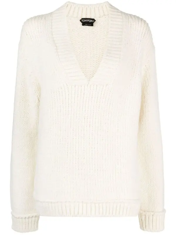 TOM FORD V-neck Wool Jumper - White