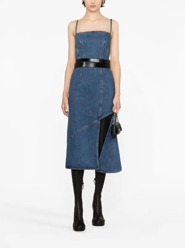 asymmetric panelled denim midi dress Cinq  Sept Women's Zelda Denim Belted Midi-Dress - Indigo