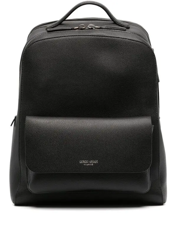 Giorgio Armani Logo-stamp Leather Backpack - Black