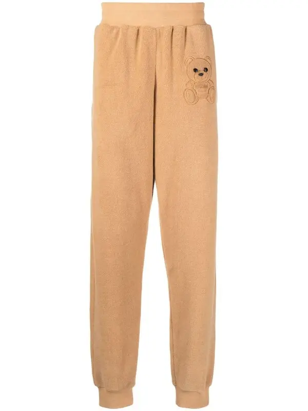 Moschino Embroidered-teddy Fleece Track Pants - Brown