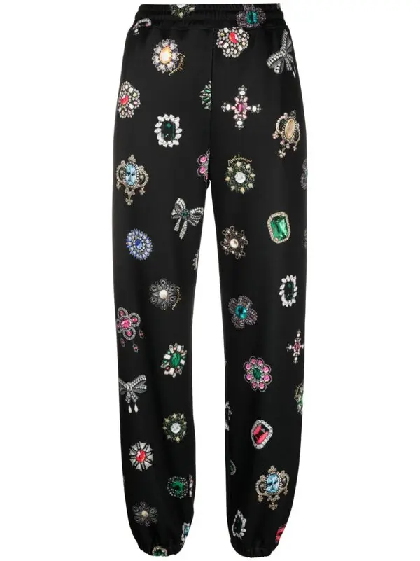 Moschino Graphic-print Straight-leg Trousers - Black